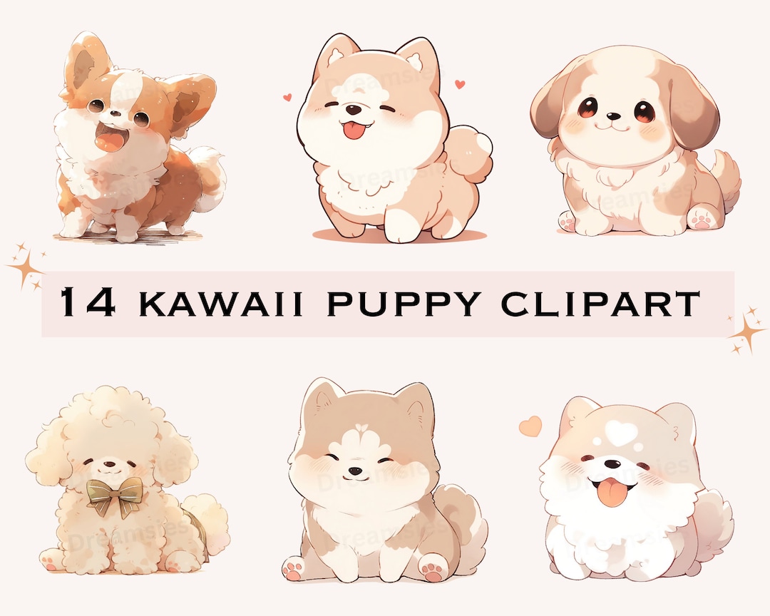 Kawaii Cute Puppy Dog Clipart | Adorable Puppy PNG Clipart | Commercial ...