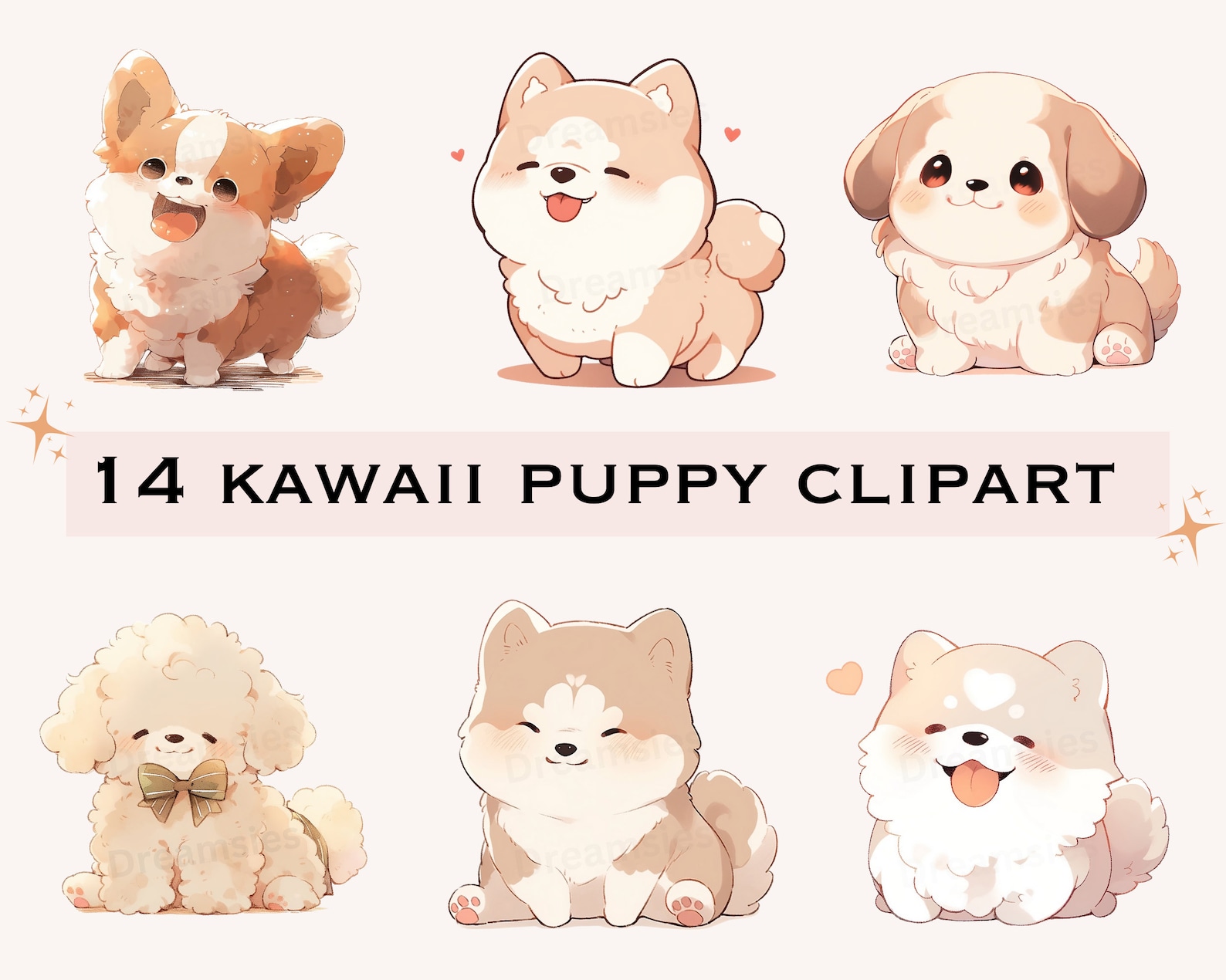 Kawaii Cute Puppy Dog Clipart | Adorable Puppy PNG Clipart | Commercial ...