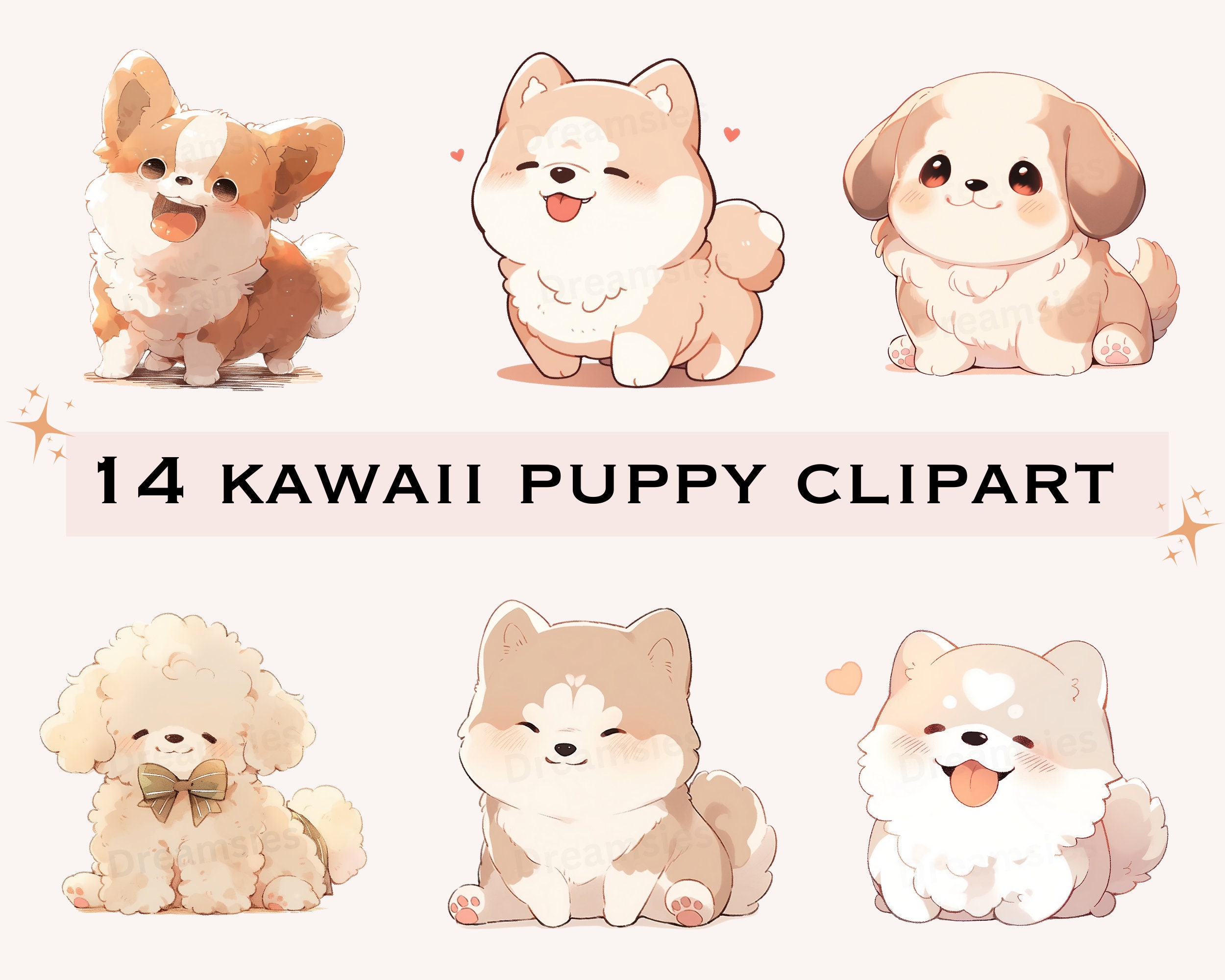 Kawaii Cute Puppy Dog Clipart | Adorable Puppy PNG Clipart | Commercial ...