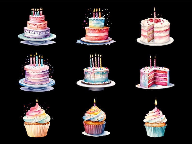 Watercolor Birthday Clipart | Happy Birthday PNG Clipart Bundle ...