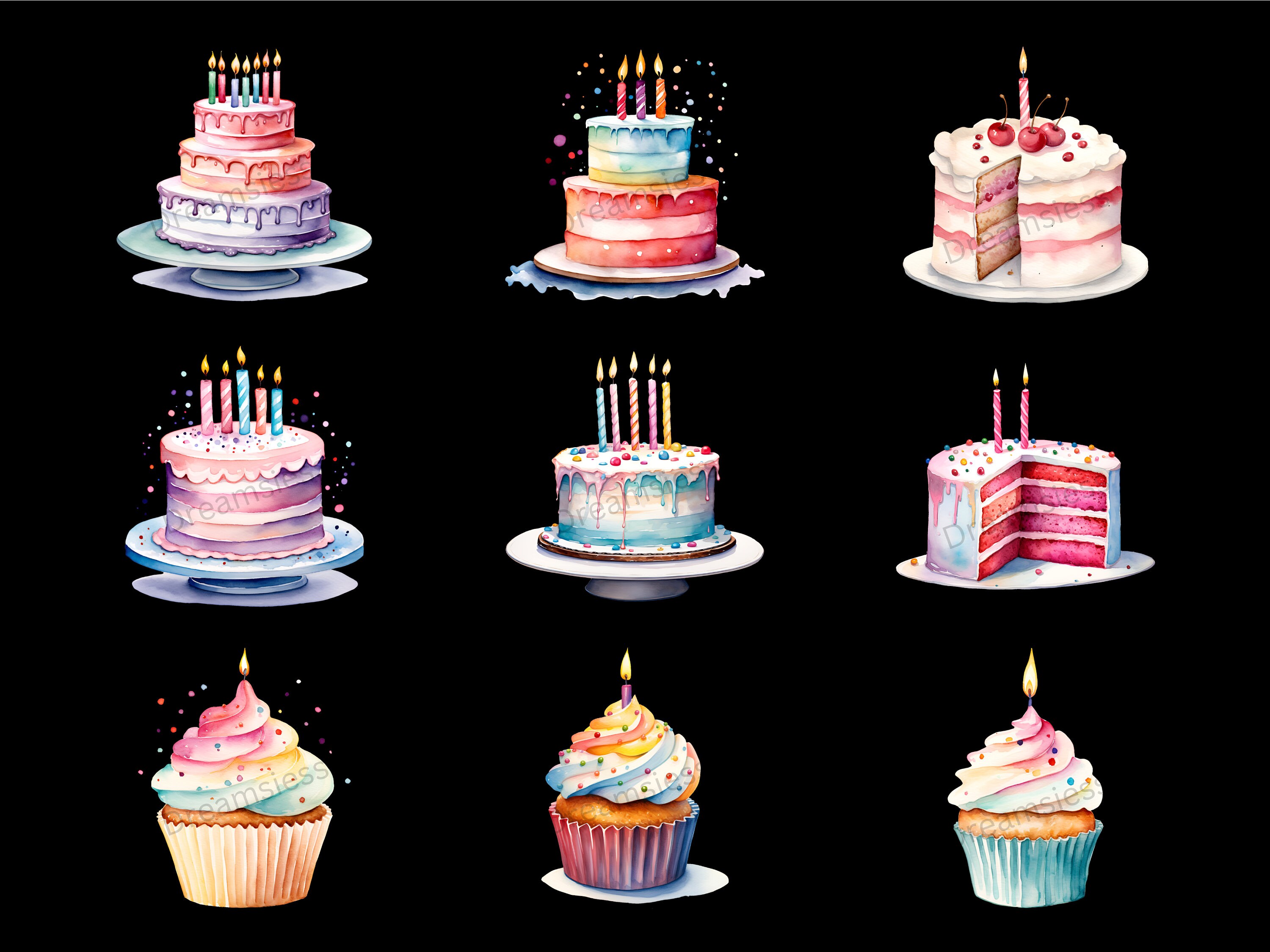 Watercolor Birthday Clipart | Happy Birthday PNG Clipart Bundle ...