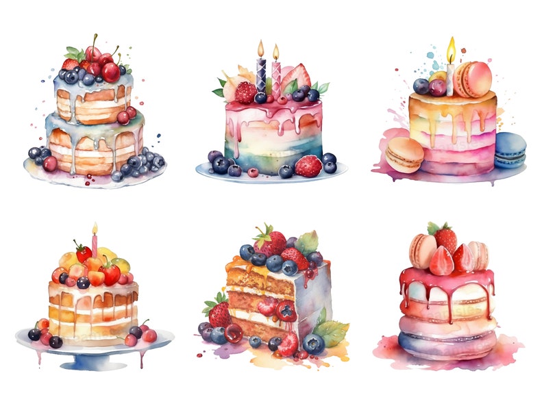 Colorful Birthday Cake Clipart PNG Clipart Commercial Use Watercolor ...