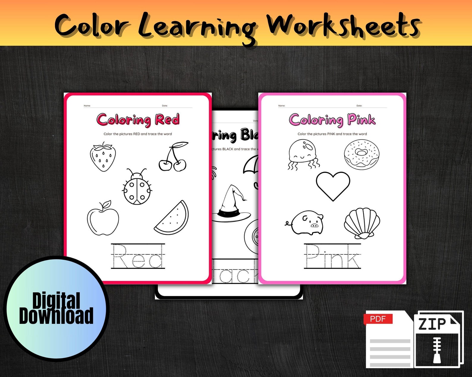 Color Learning Worksheet Kids Activity, Homeschool Printable, School ...