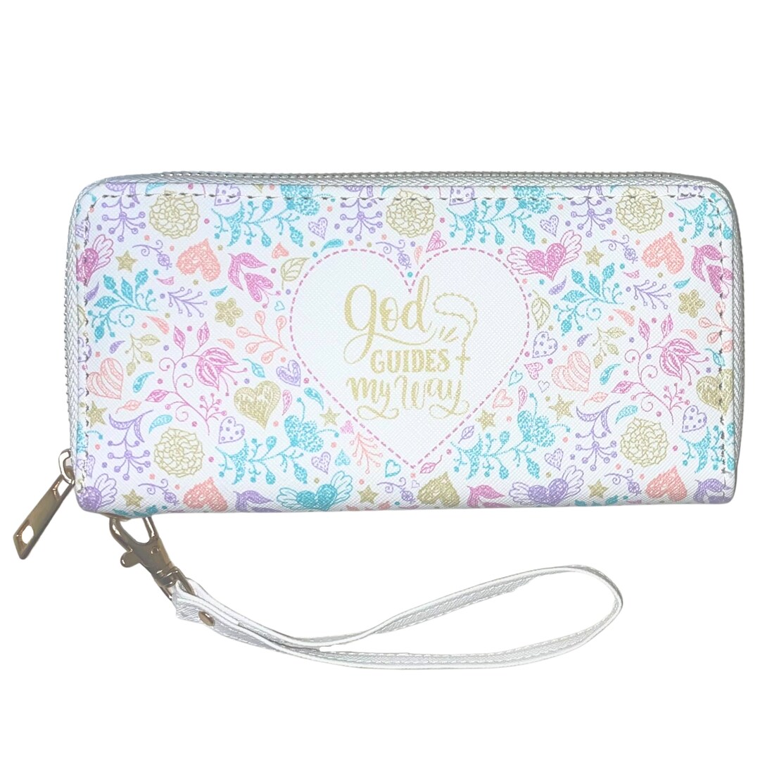 God Guides My Way Women's Long Wallet Zip Around Clutch Floral Theme ...
