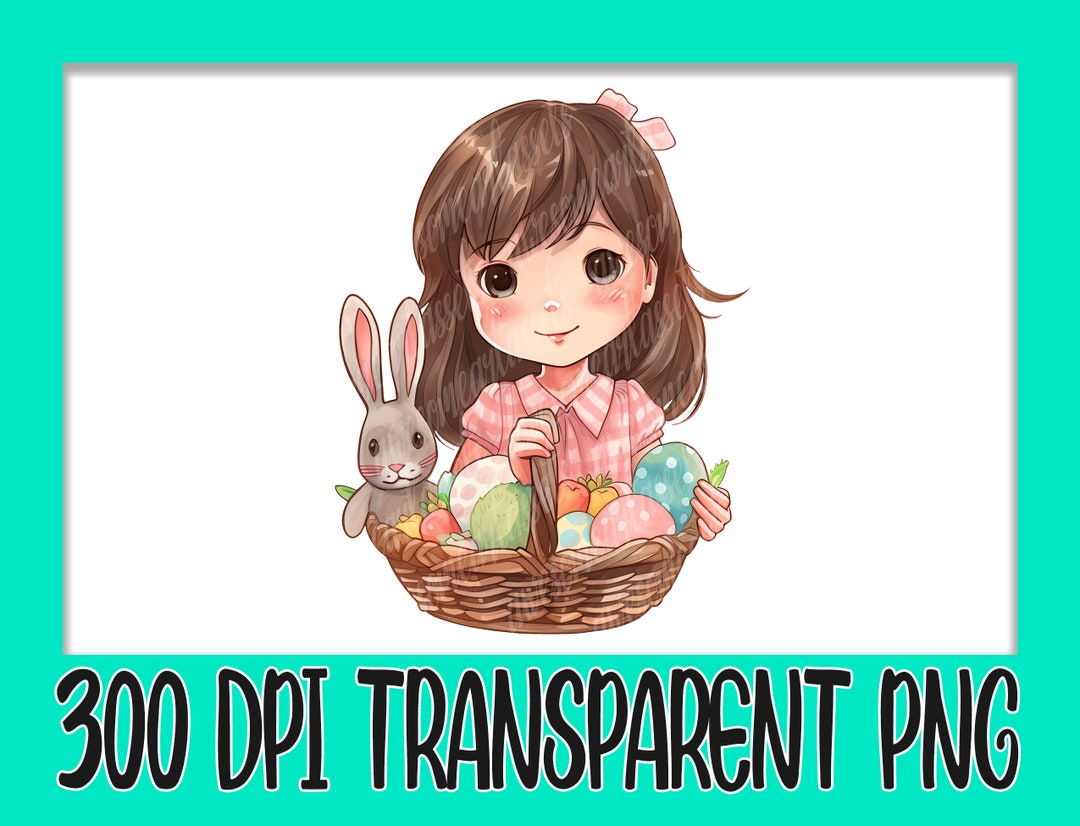 Young Girl With Basket of Easter Eggs and Easter Bunny 300 Dpi ...