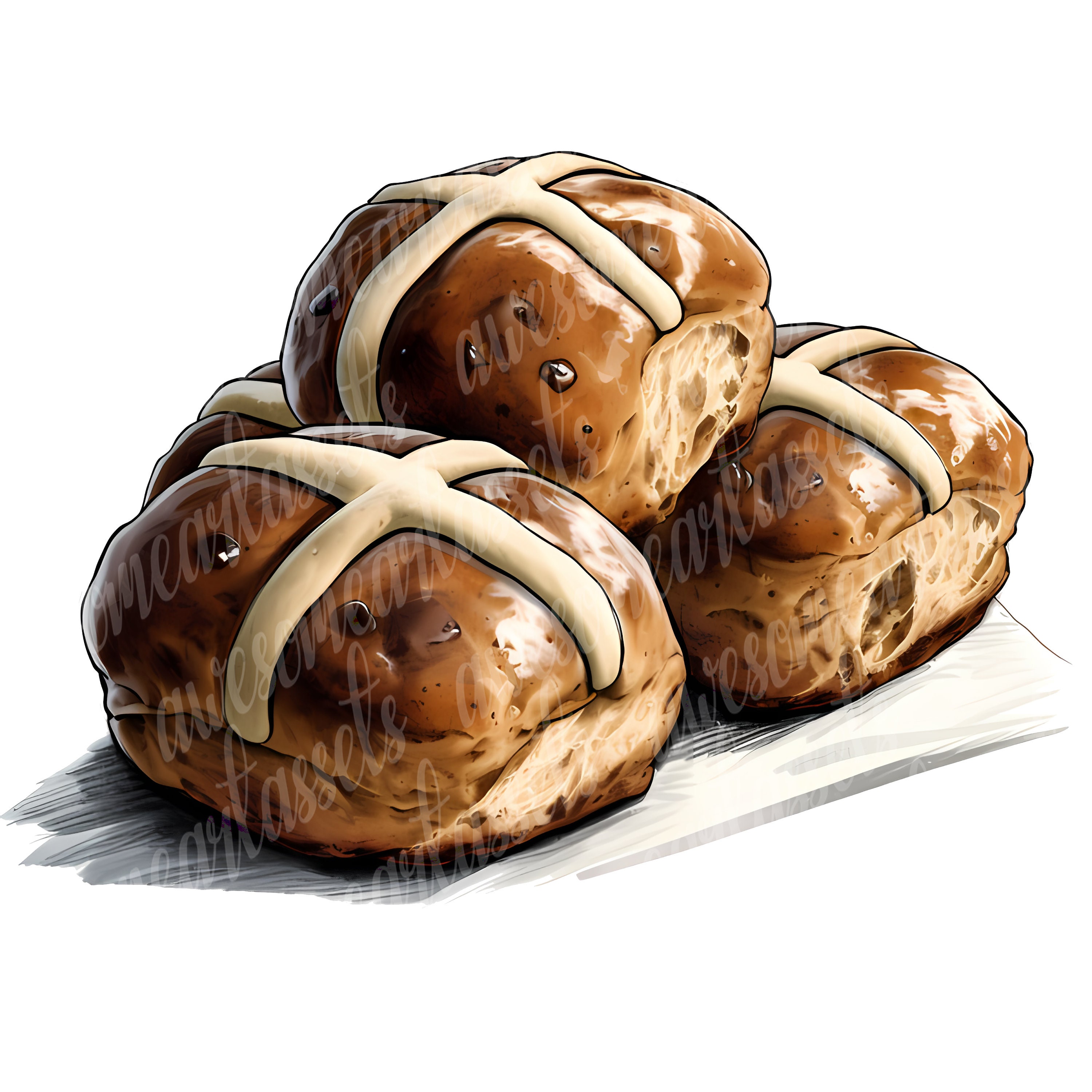 Hot Cross Buns Clip Art 300 Dpi Transparent PNG File Sweet Spiced Bread Food Easter Sunday ...