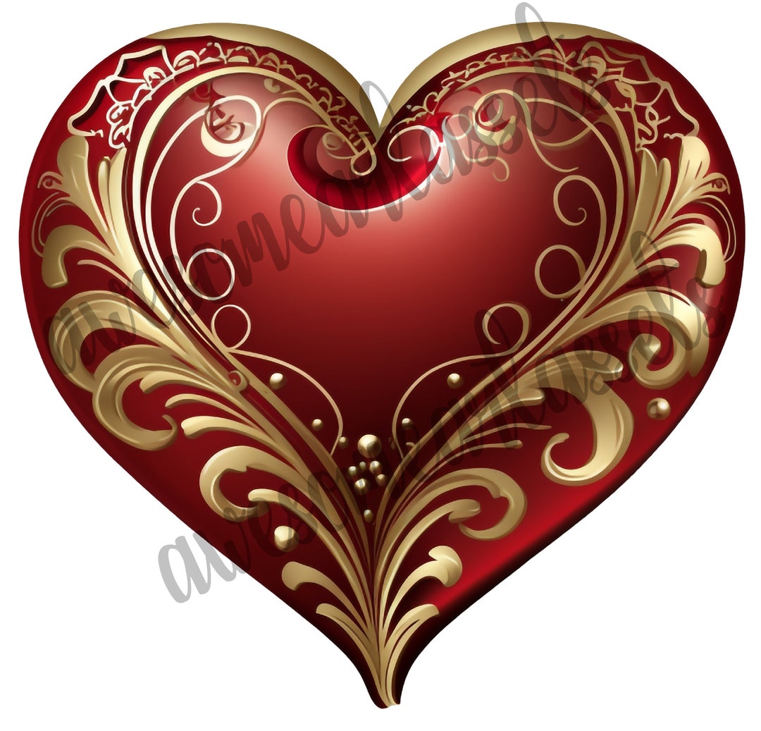Fancy Heart PNG Floral Damask Gold Valentines Love - Etsy