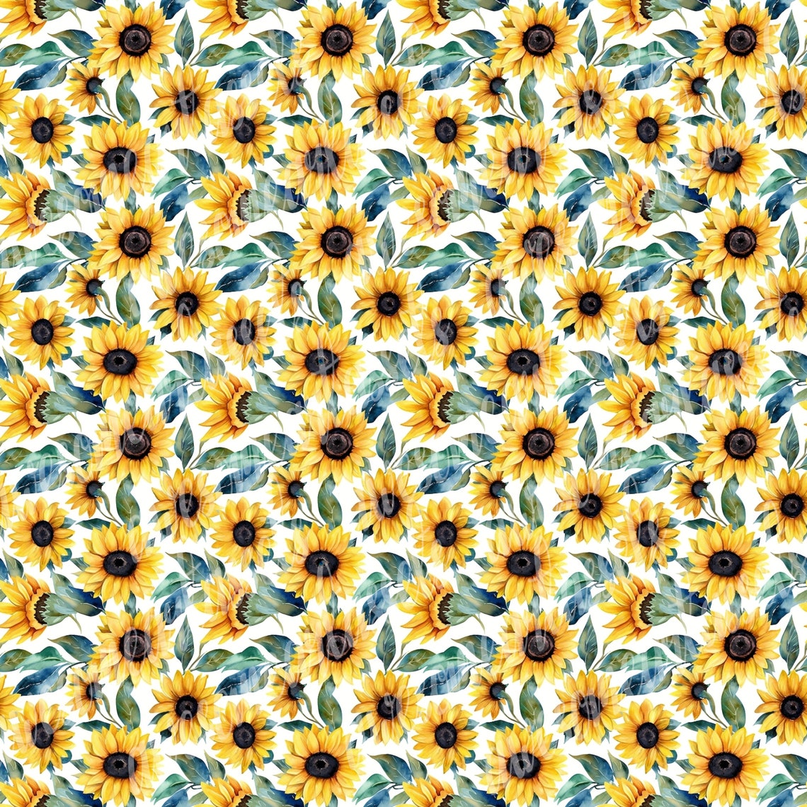 Seamless Sunflower Pattern Watercolor 300 DPI PNG FILE Repeatable, Tile ...