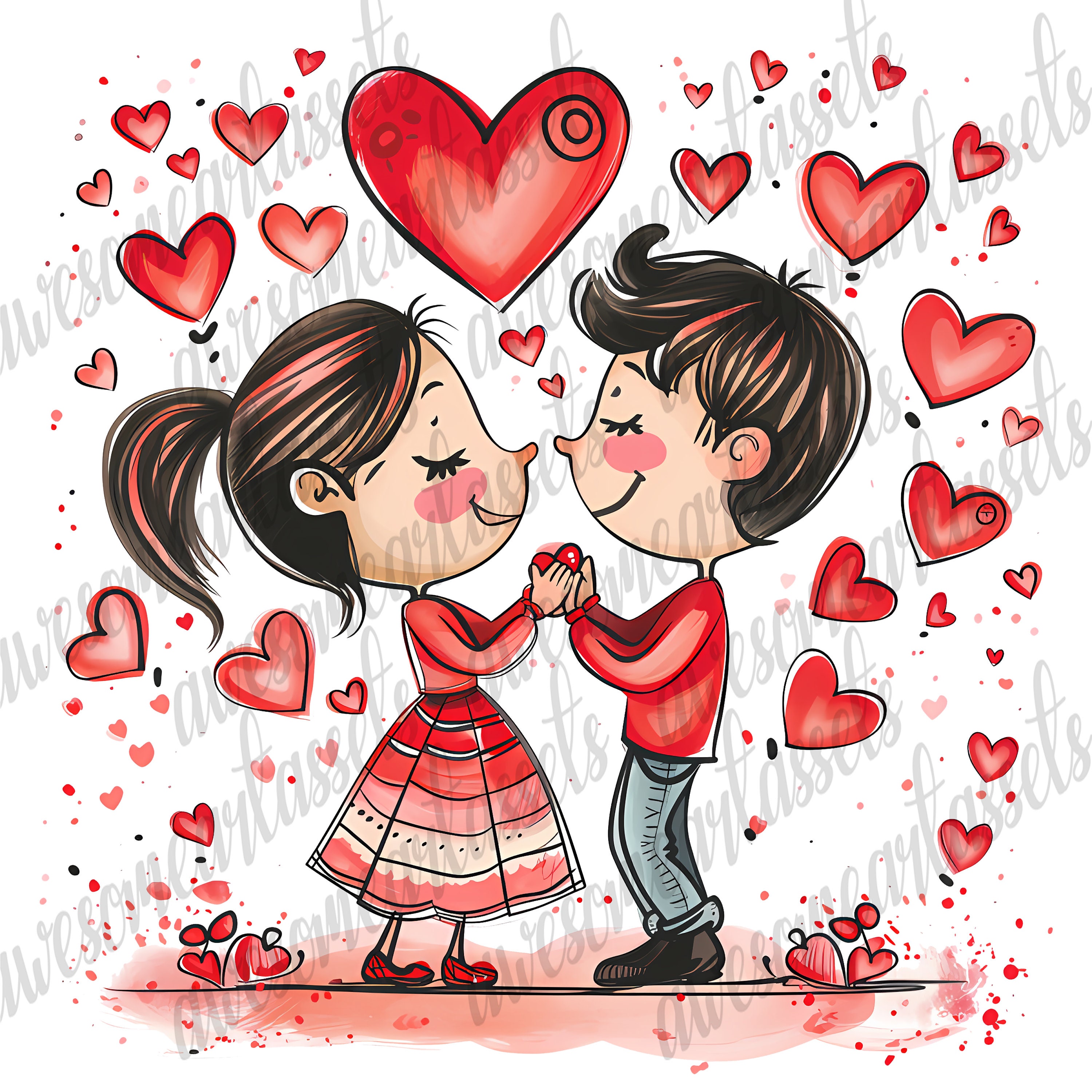 Sweethearts in Love PNG With Floating Hearts - Romantic 300 Dpi ...