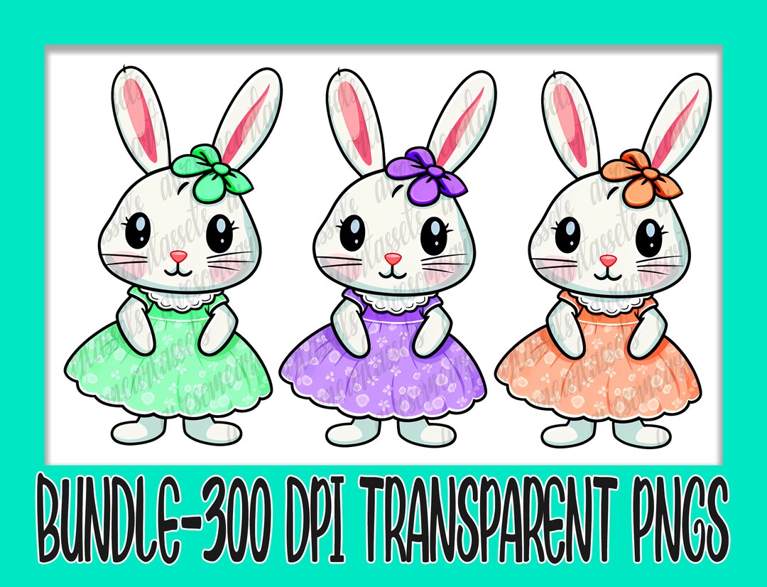 7-png Bundle Easter Bunny in Cute Floral Springtime Dress - 7-300 DPI ...