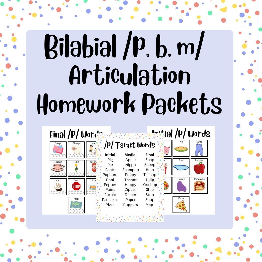 Bilabial /p, B, M/ Articulation Packets Flashcards, Worksheets & More ...