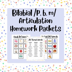 Bilabial /p, B, M/ Articulation Packets Flashcards, Worksheets & More ...