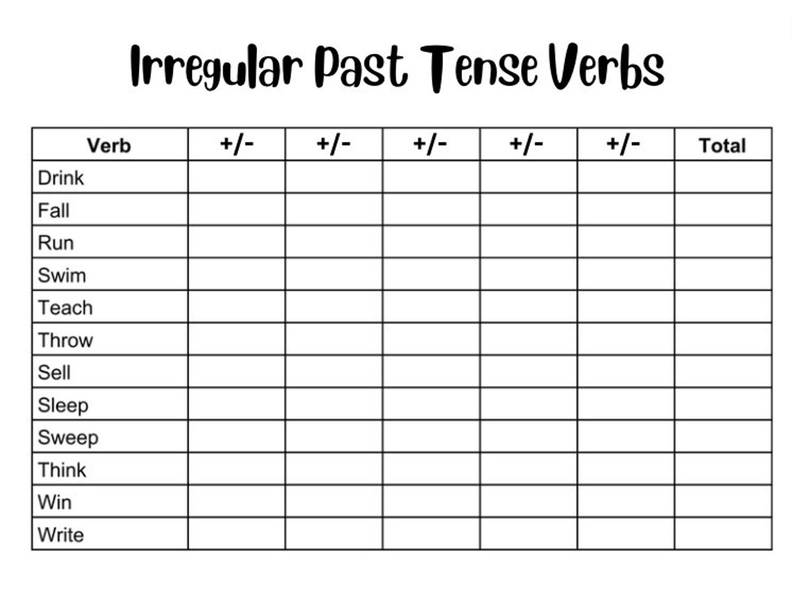 Irregular Past Tense Verbs Flashcards, Worksheets, Data Sheets & More ...