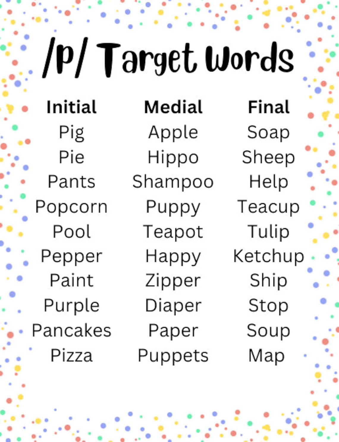 Bilabial /p, B, M/ Articulation Packets Flashcards, Worksheets & More ...