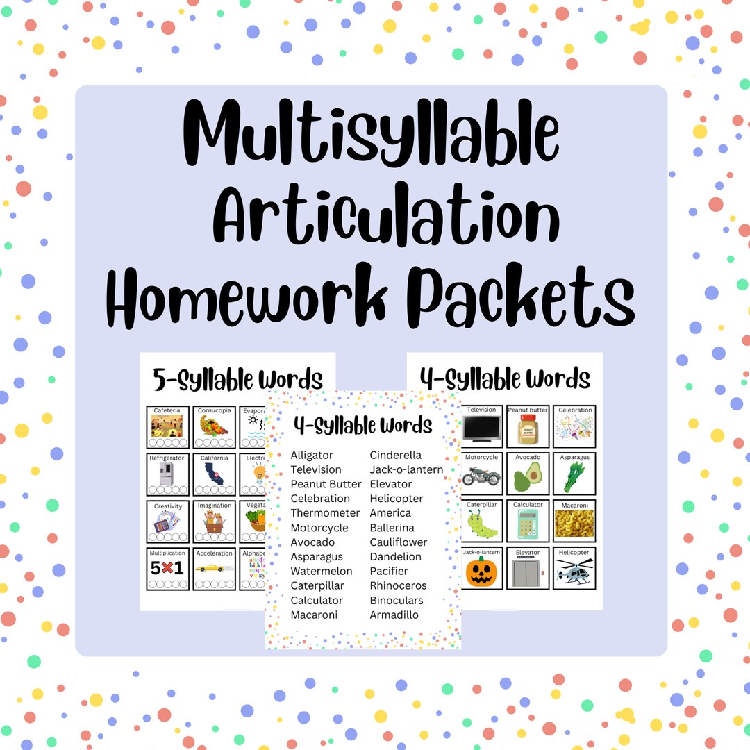 Multisyllable Articulation Packets 4 and 5 Syllable Flashcards ...