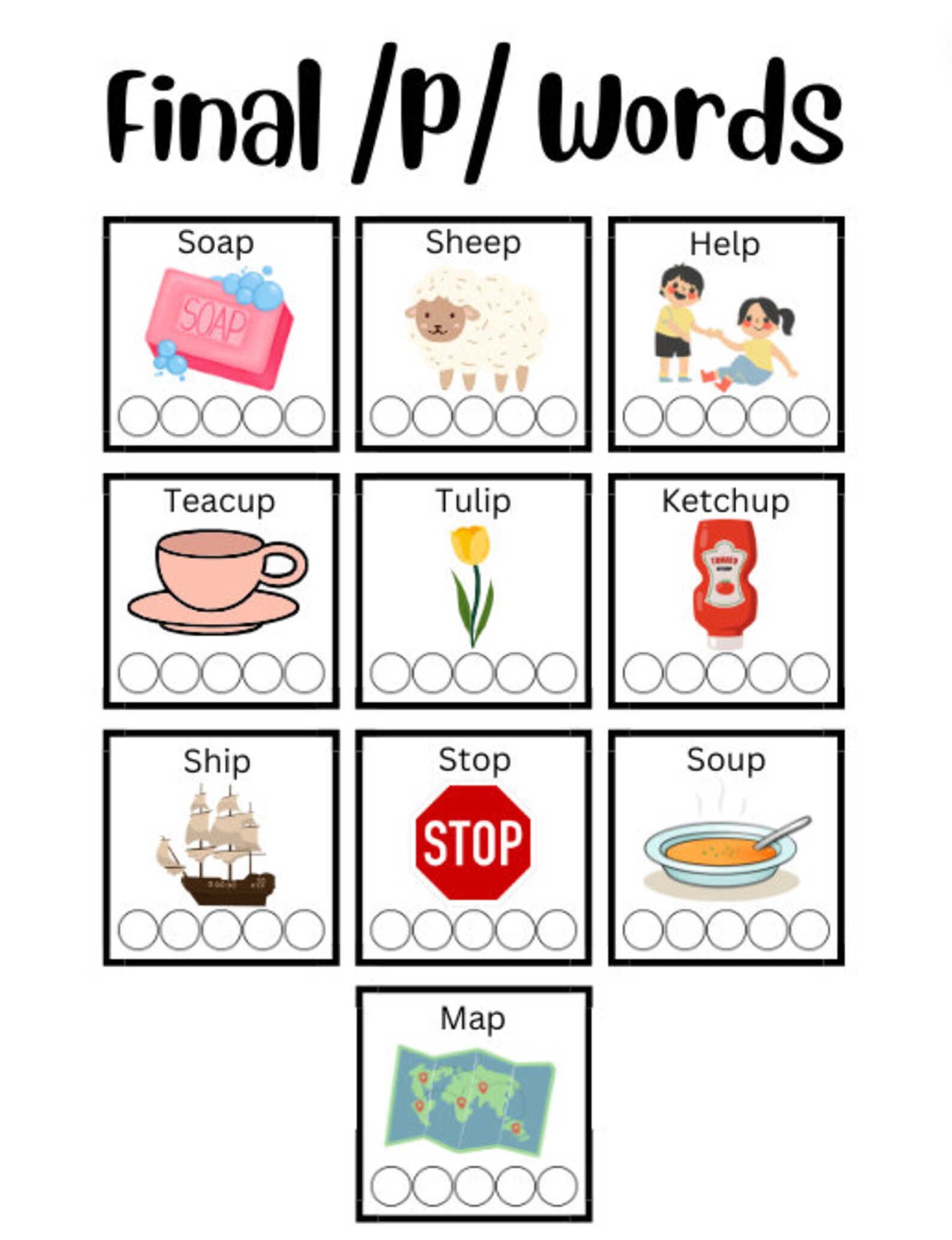 Bilabial /p, B, M/ Articulation Packets Flashcards, Worksheets & More ...