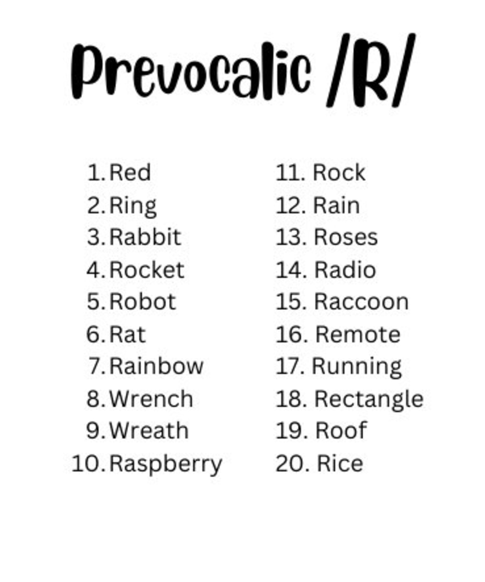 R Articulation Lists Prevocalic and Vocalic R All Positions Included - Etsy