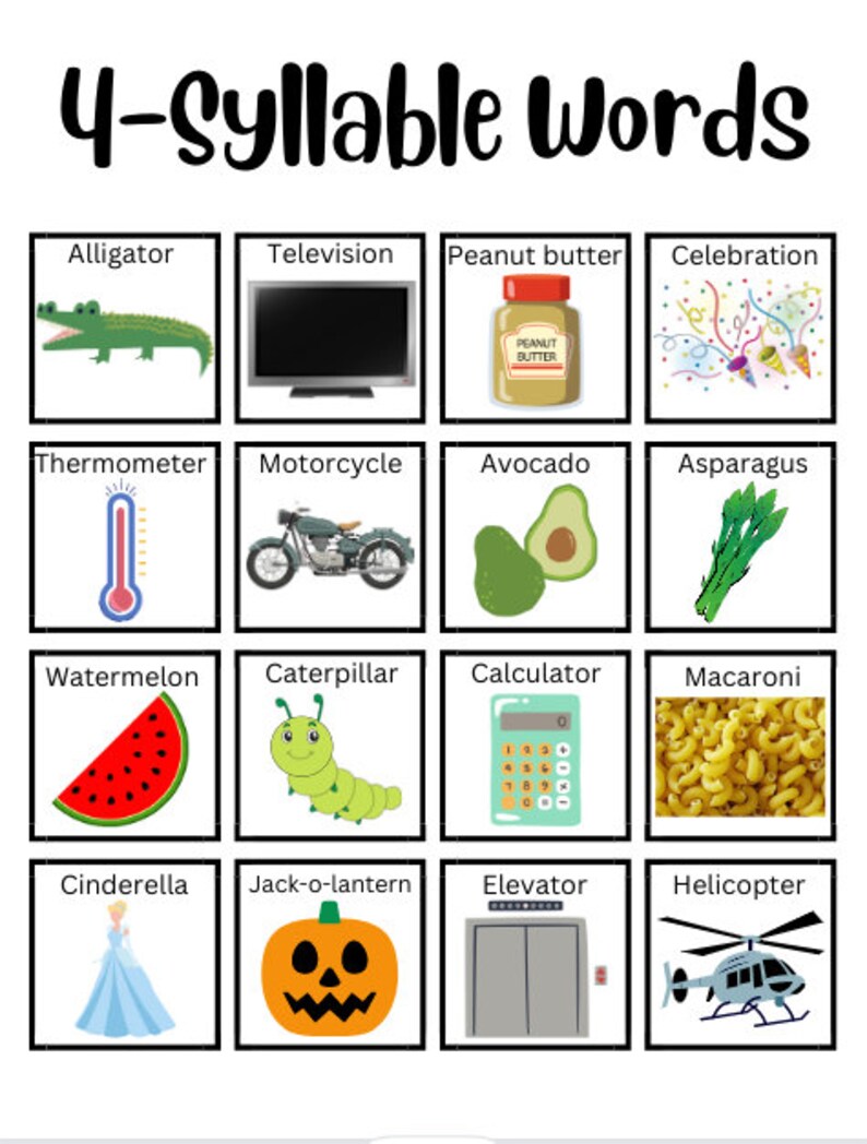 Multisyllable Articulation Packets 4 and 5 Syllable Flashcards ...