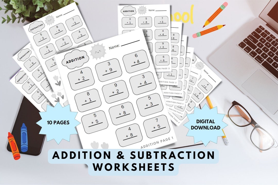 Addition and Subtraction Worksheets - Etsy