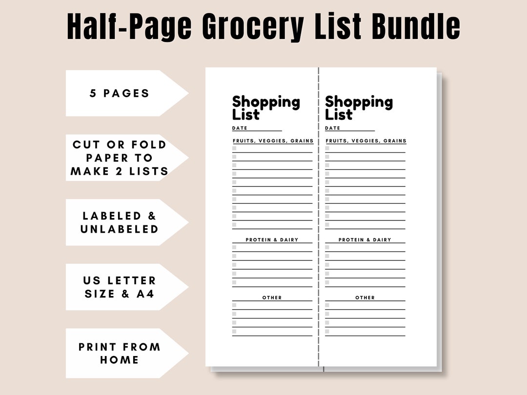 Grocery List Printable. Blank and Labeled Pages. Food Shopping ...