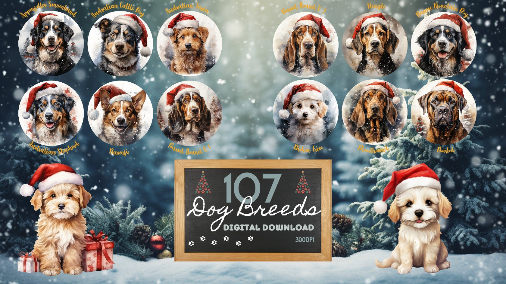 107 Dog Breed Christmas Ornament Sublimation Round Set,digital Download ...