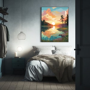 Tranquil Sunset Lake Canvas Digital Art AI Digital Download Digital Art ...