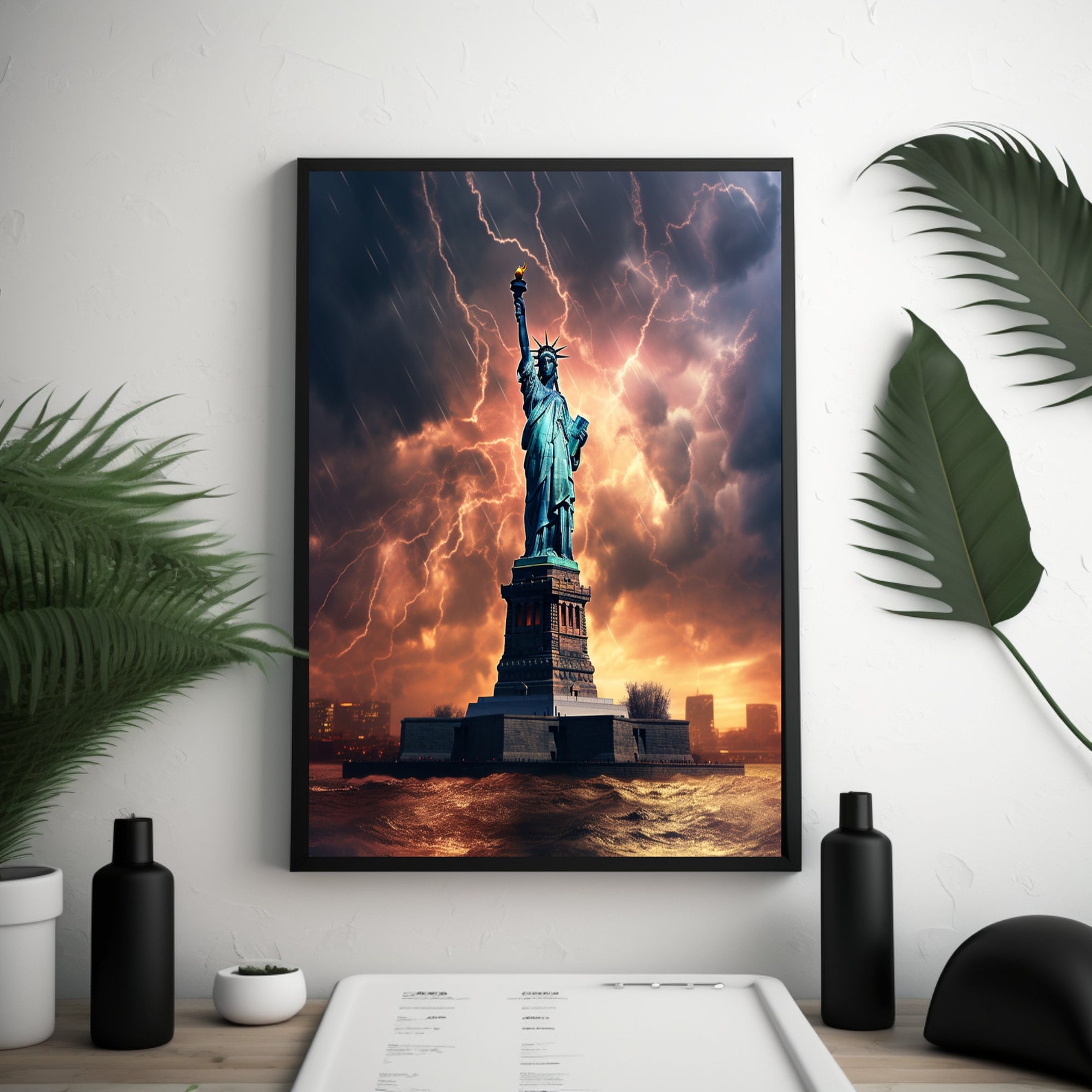 Statue of Liberty Lightening Storm AI Digital Download Digital Art ...