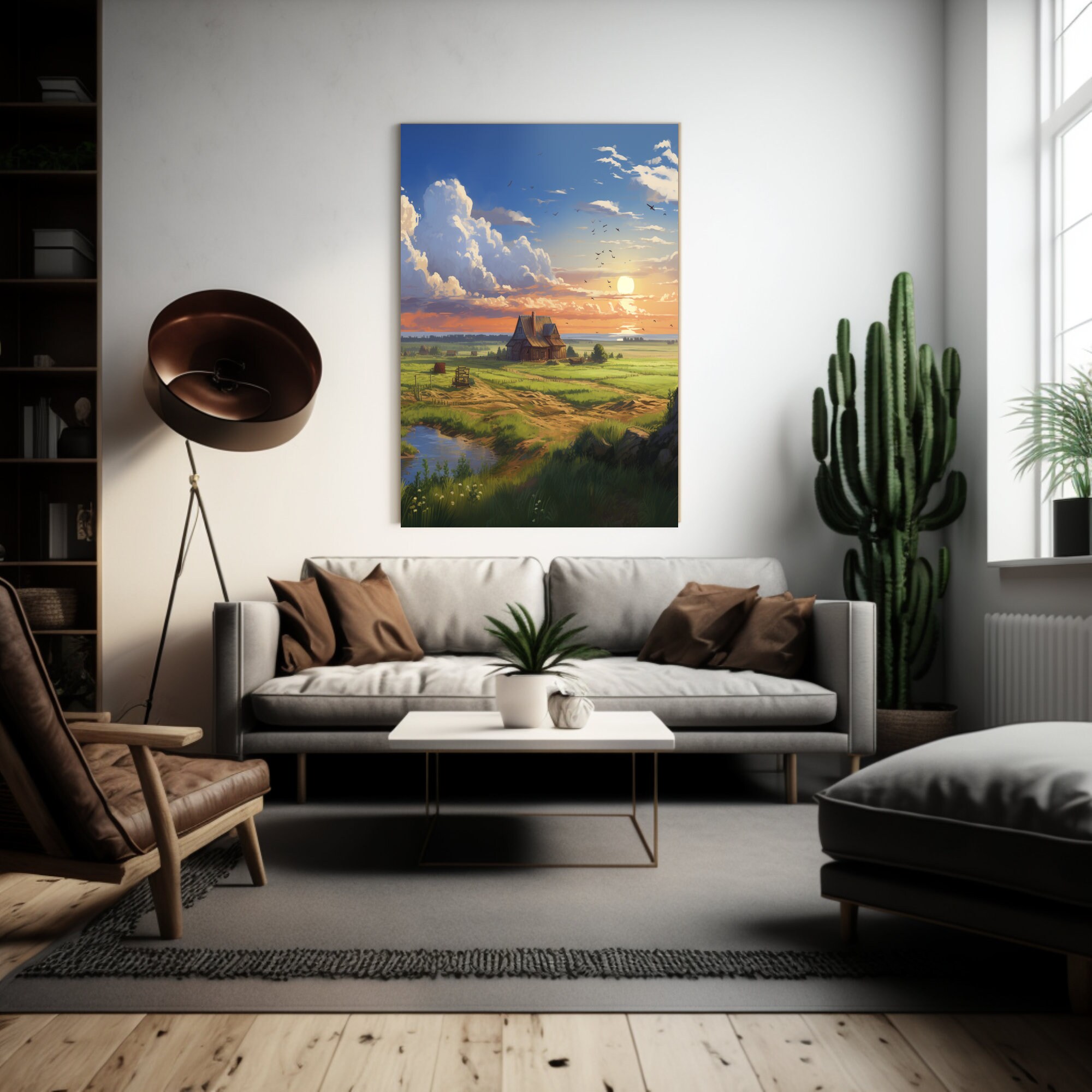 Countryside Elegance: Twilight Homestead Canvas Digital Art AI Digital ...