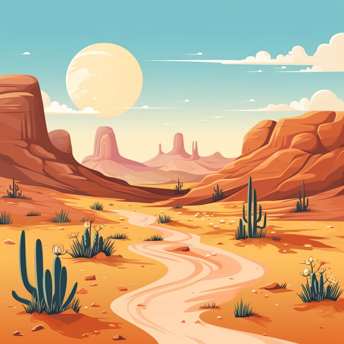 Serenity at Sunset: Desert Pathway Digital Art AI Digital Download ...
