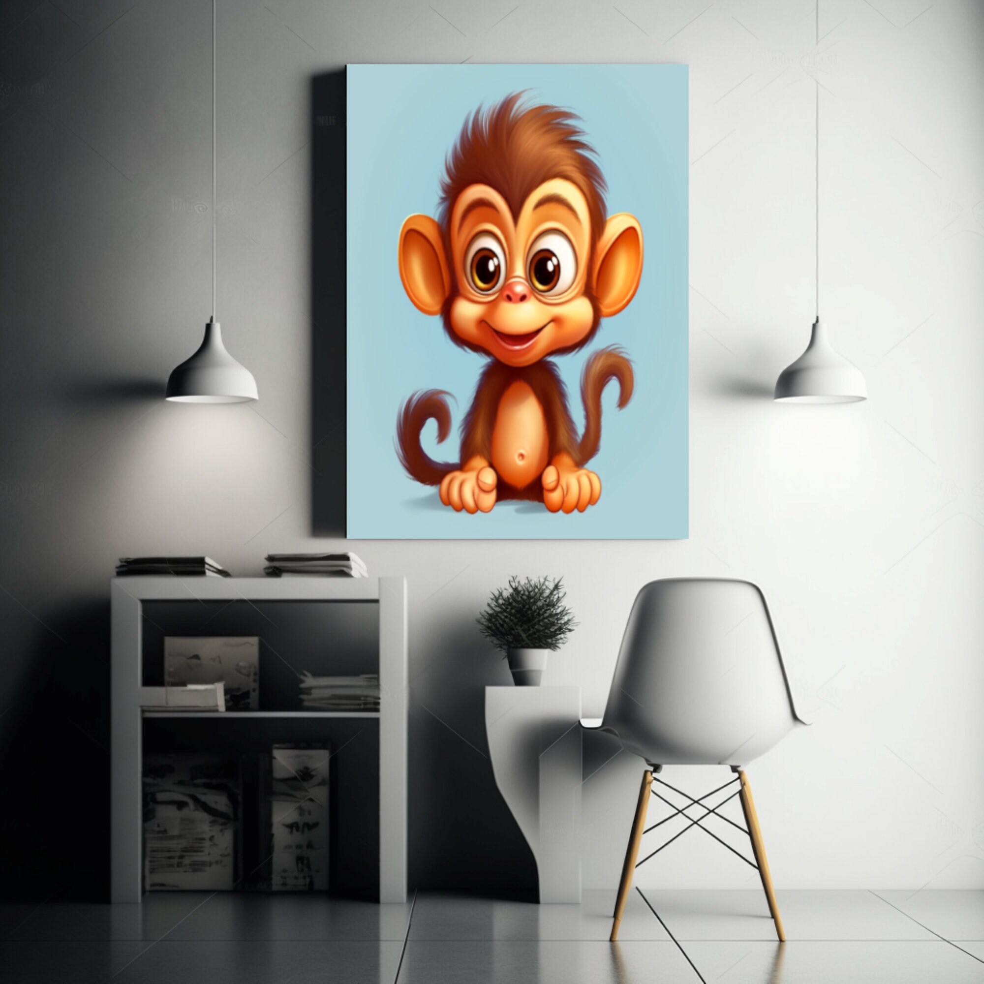 Baby Monkey Cartoon AI Digital Download Digital Art Animal Digital ...