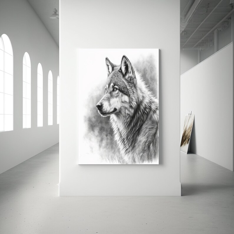 Wolf Pencil Sketch AI Digital Download Digital Art Animal Digital Image ...