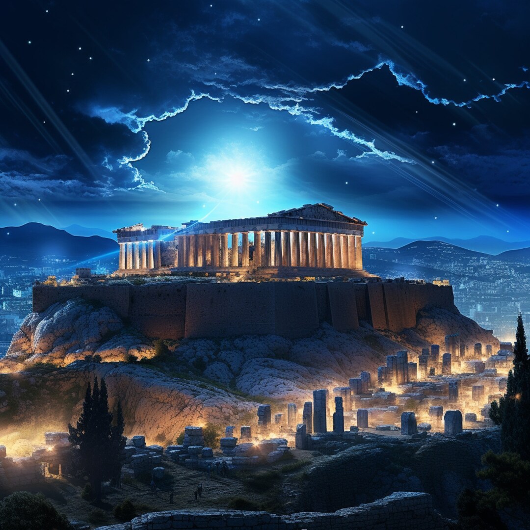 Acropolis of Athens Night AI Digital Download Digital Art Digital Image ...