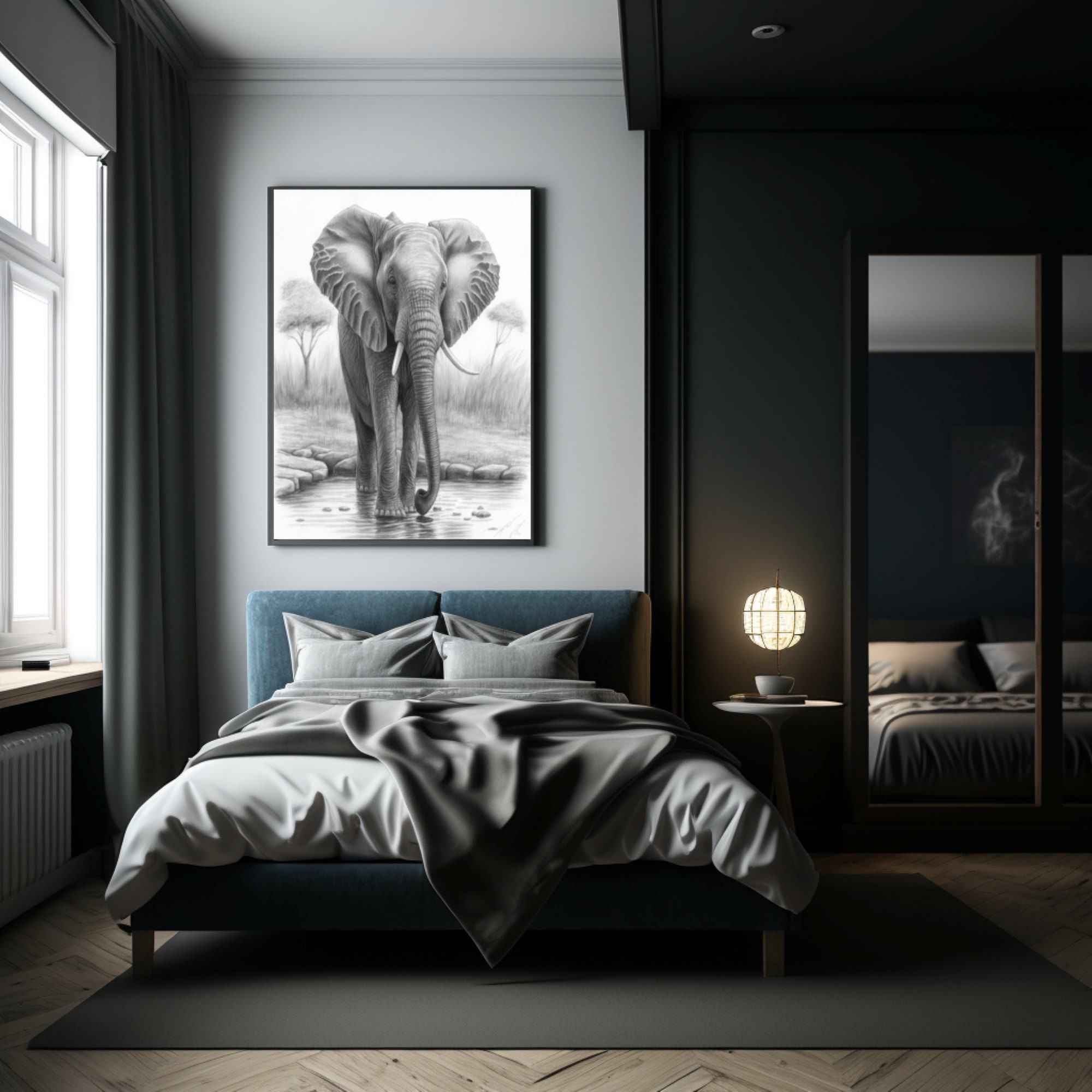 Elephant Pencil Sketch AI Digital Download Digital Art Animal Digital ...