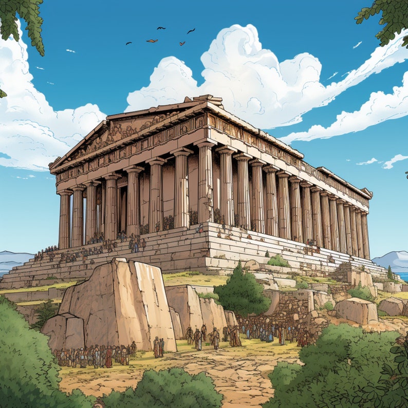 Acropolis of Athens Comic AI Digital Download Digital Art - Etsy