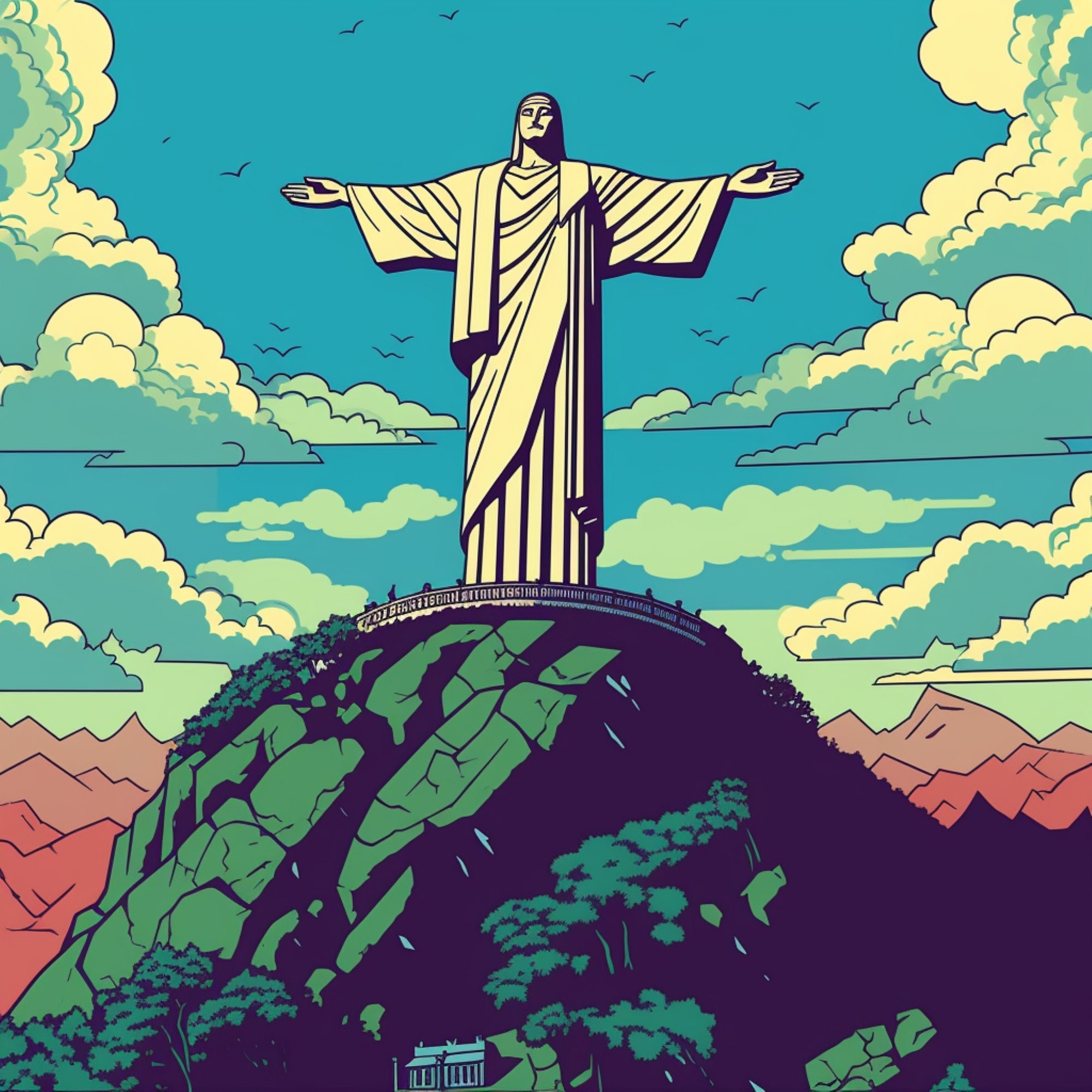 Christ the Redeemer Cartoon AI Digital Download Digital Art Digital ...
