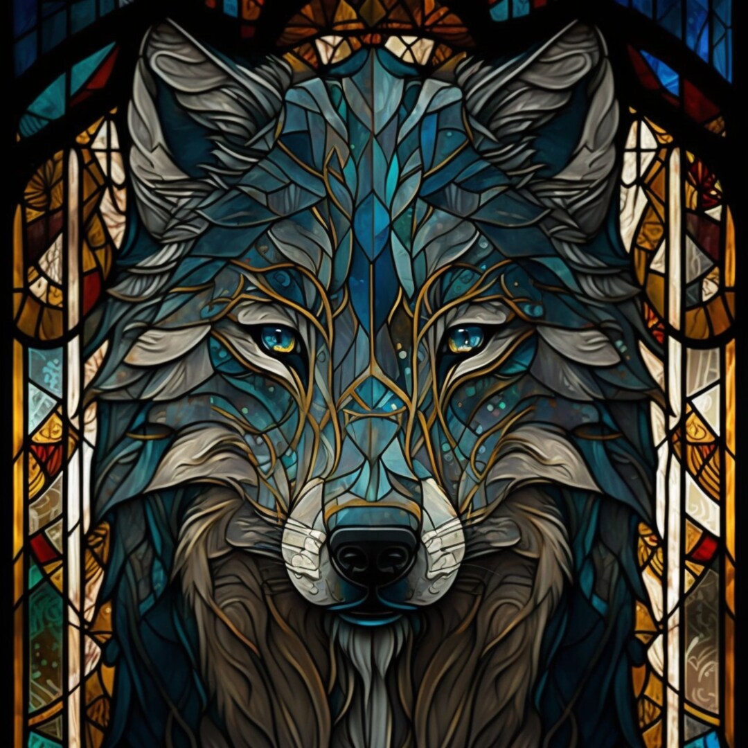 Wolf Stained Glass AI Digital Download Digital Art Animal Digital Image ...
