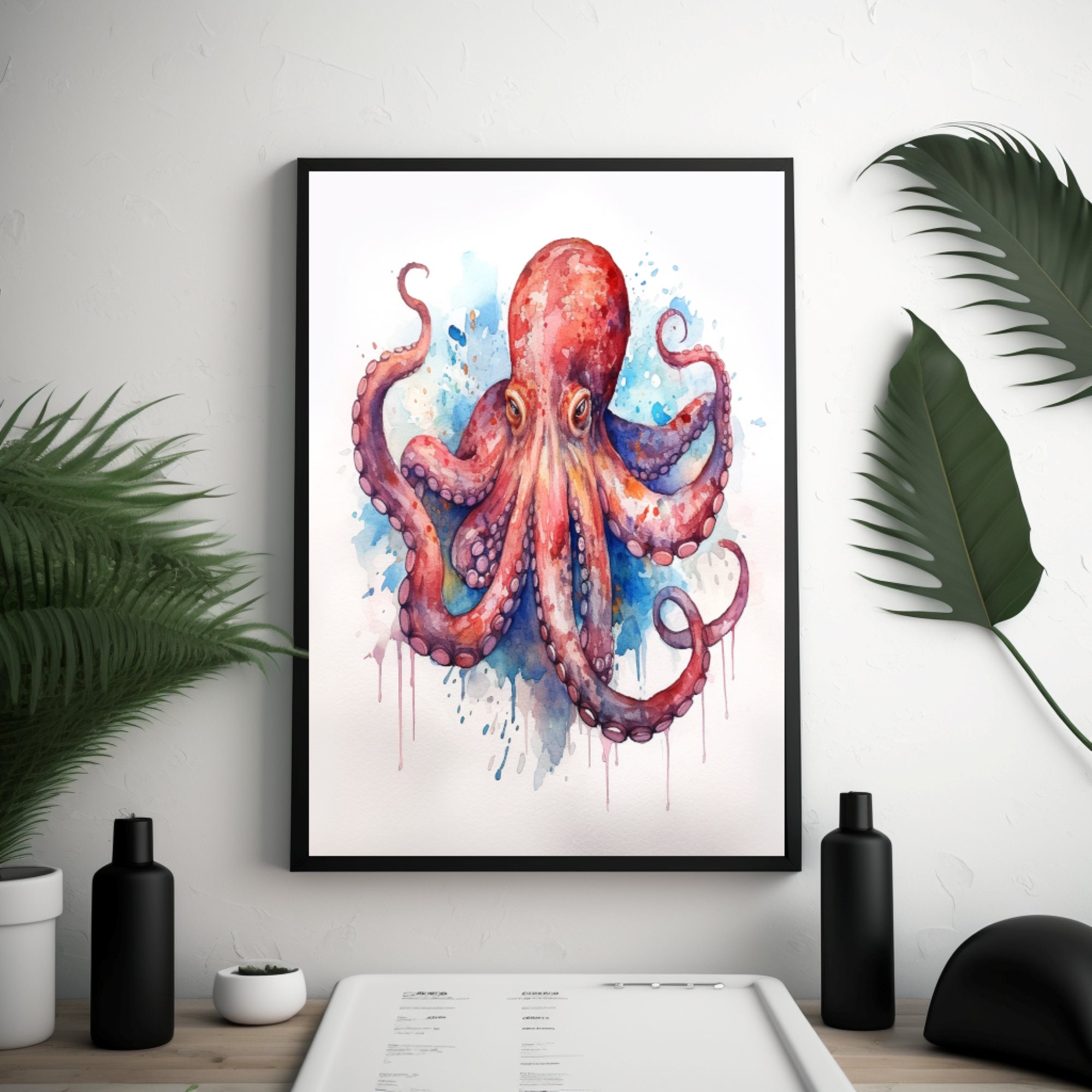 Octopus Watercolor AI Digital Download Digital Art Animal Digital Image ...