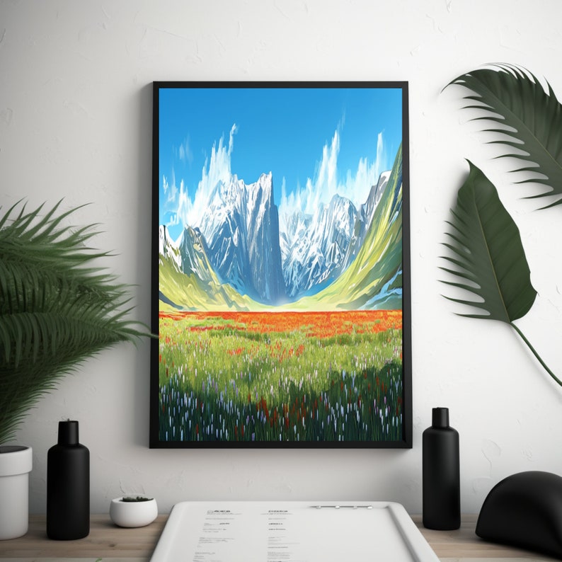 Alpine Serenity Panoramic Mountain Meadow Canvas Digital Art AI Digital ...
