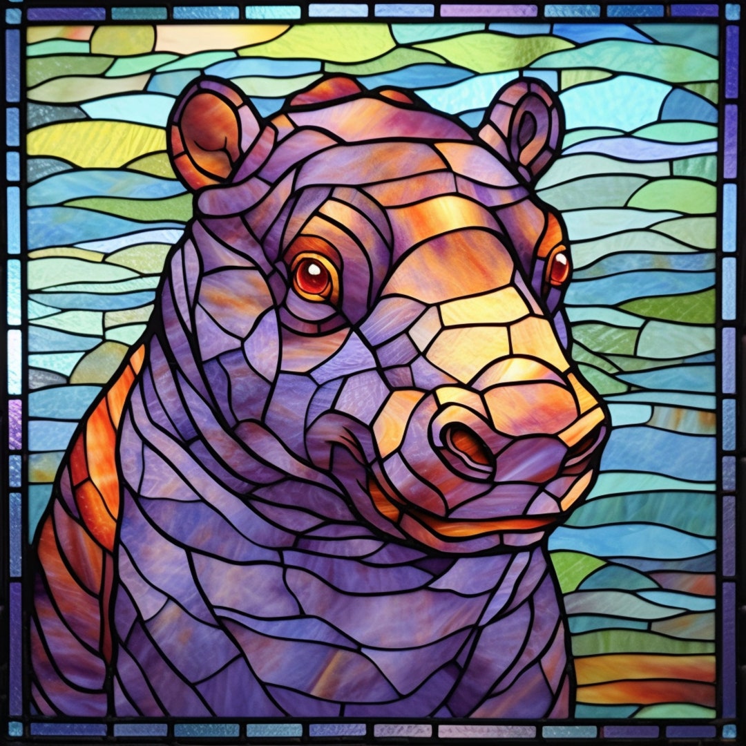 Baby Hippo Stained Glass AI Digital Download Digital Art Animal Digital ...