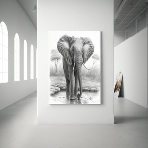 Elephant Pencil Sketch AI Digital Download Digital Art Animal Digital ...