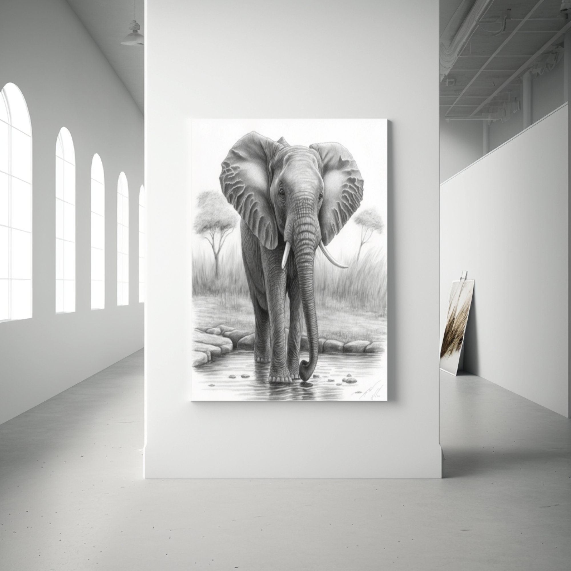 Elephant Pencil Sketch AI Digital Download Digital Art Animal Digital ...