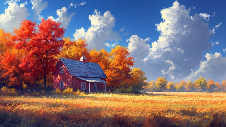 Autumn's Embrace Farmhouse Digital Art AI Digital Download Digital Art ...