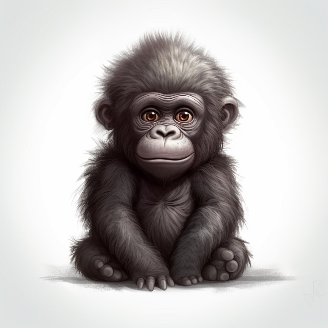 Baby Gorilla Cartoon AI Digital Download Digital Art Animal Digital ...