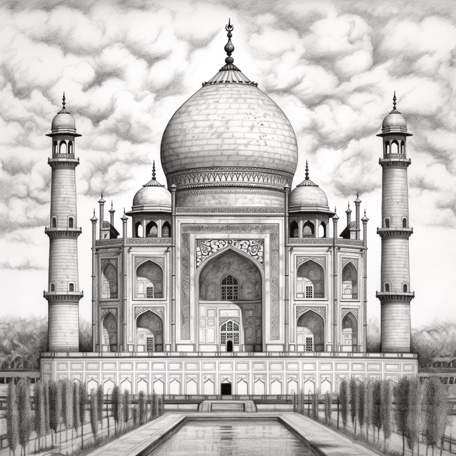 Taj Mahal Black and White AI Digital Download Digital Art - Etsy