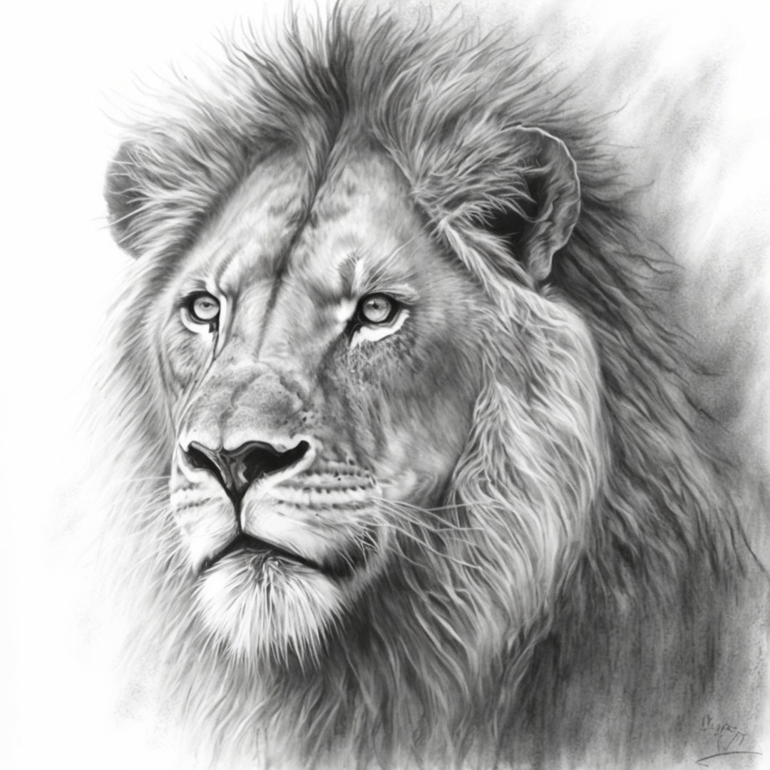Male Lion Pencil Sketch AI Digital Download Digital Art Animal Digital ...