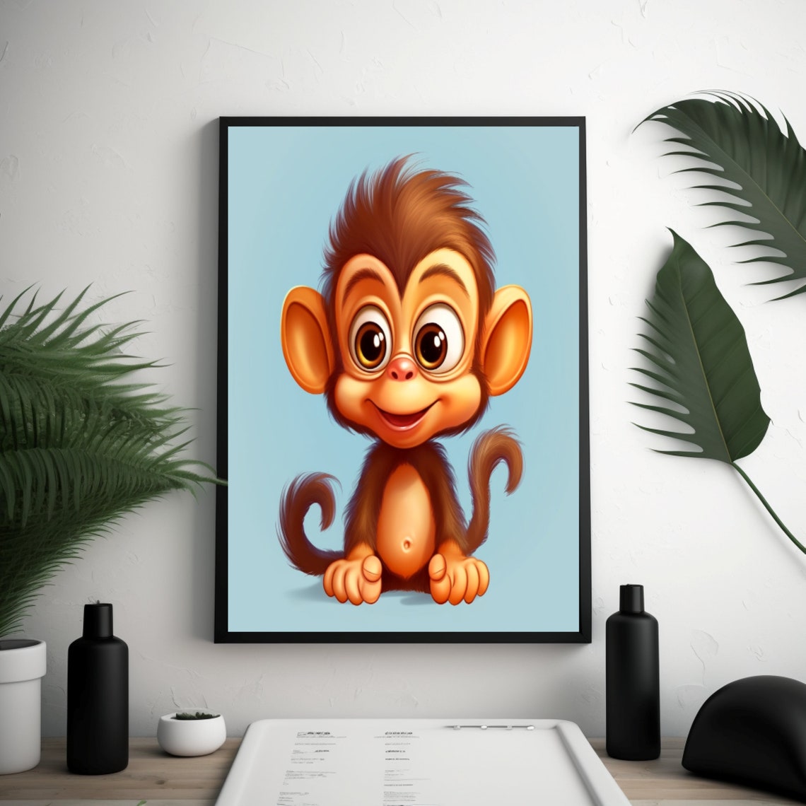 Baby Monkey Cartoon AI Digital Download Digital Art Animal Digital ...