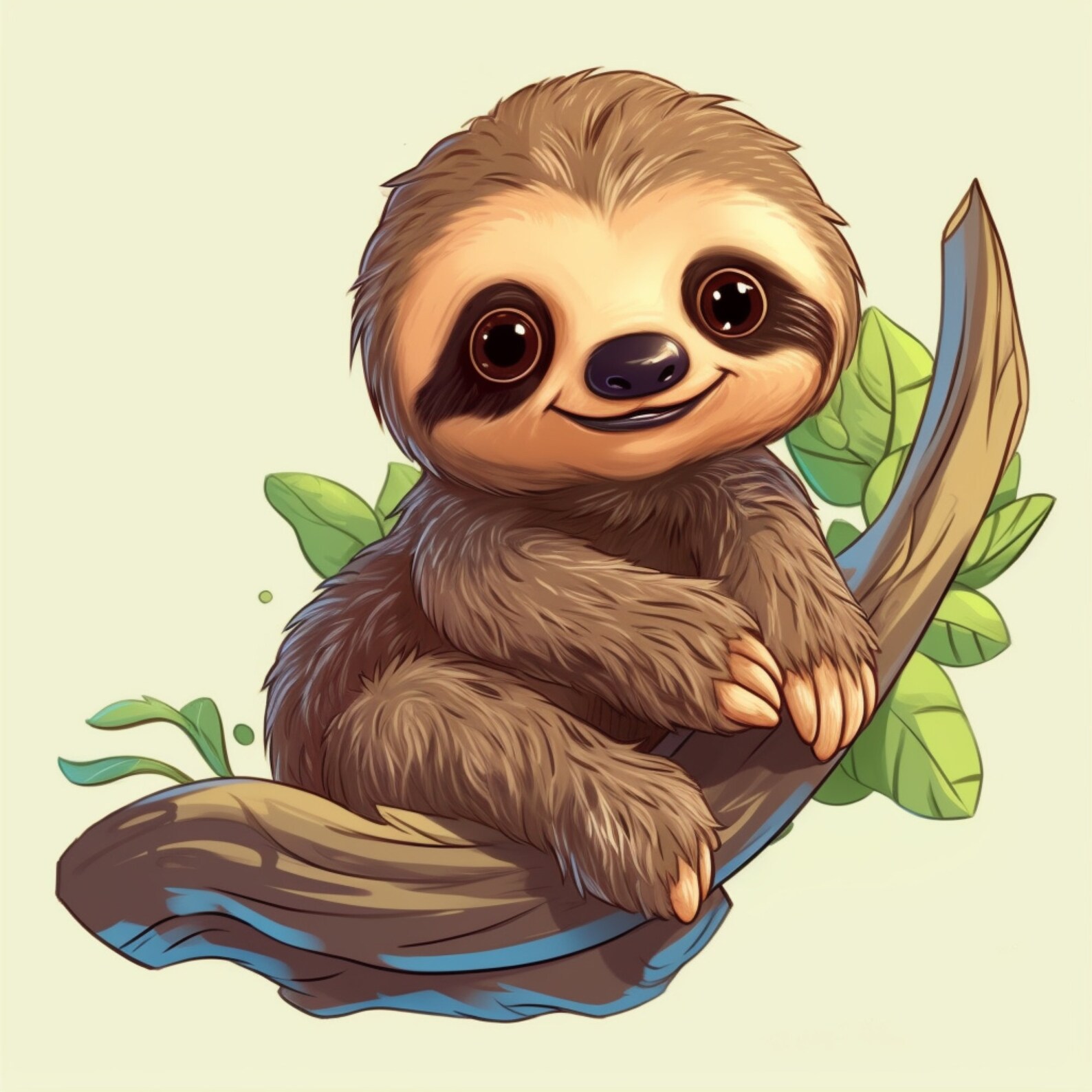 Baby Sloth Cartoon AI Digital Download Digital Art Animal Digital Image ...