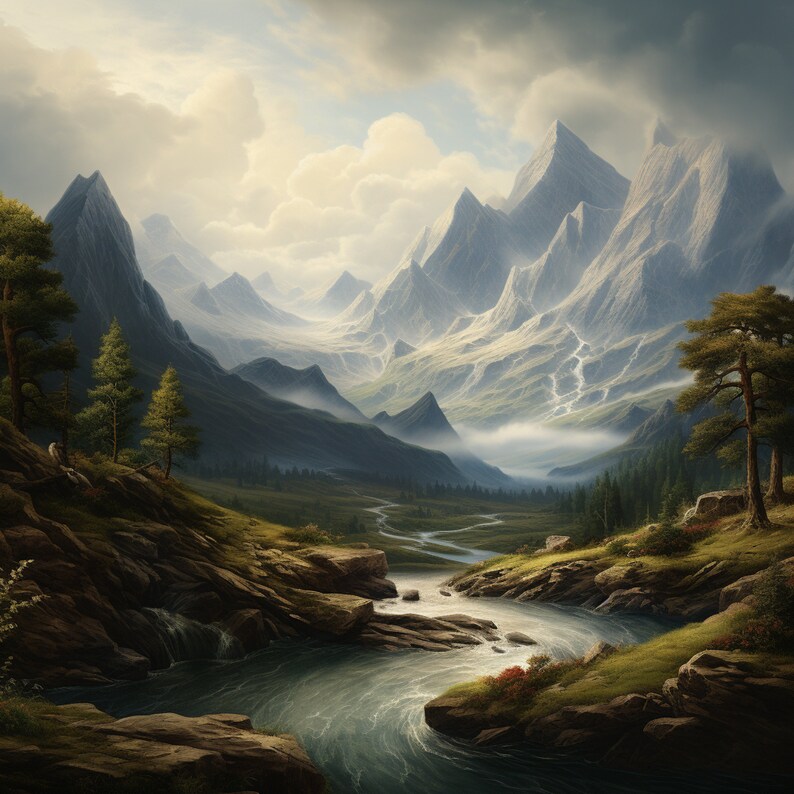 Whispering Heights Enchanted Mountain Stream Digital Art AI Digital ...