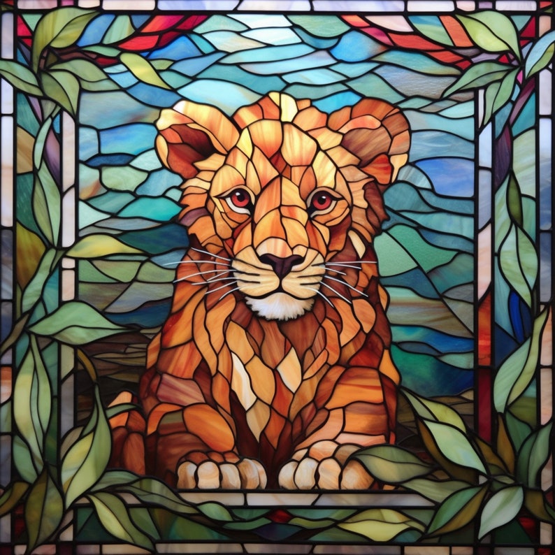 Baby Animal Stained Glass 23 Pack AI Digital Download Tiger Elephant ...