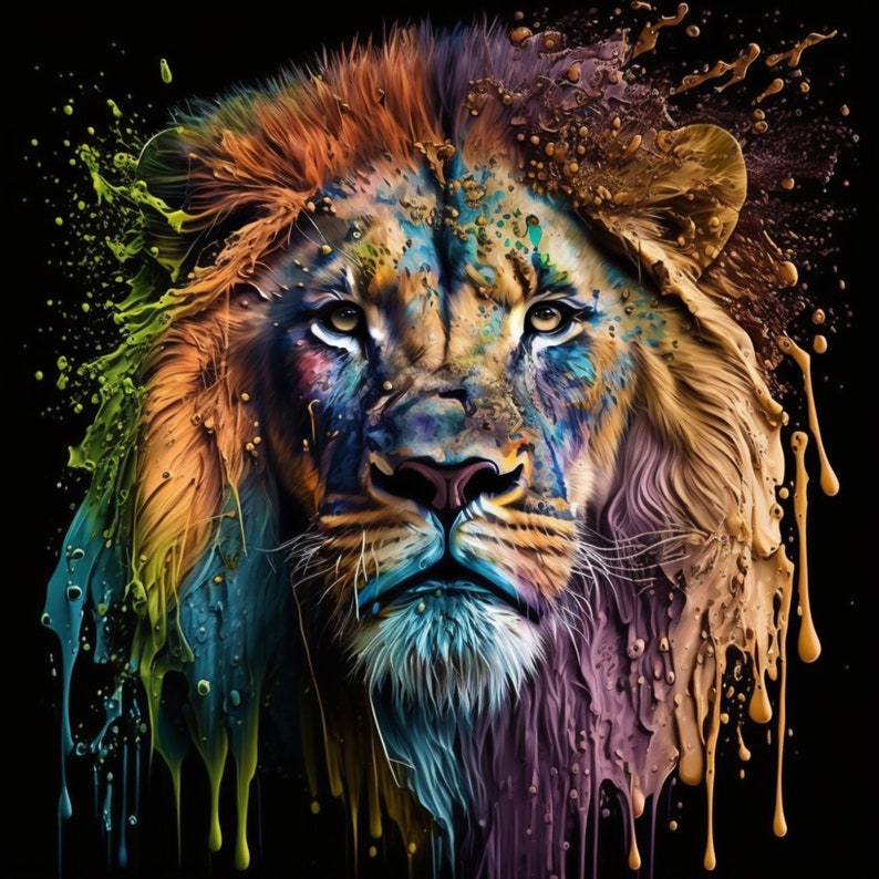 Male Lion Dripping Colorful AI Digital Download Digital Art Animal ...